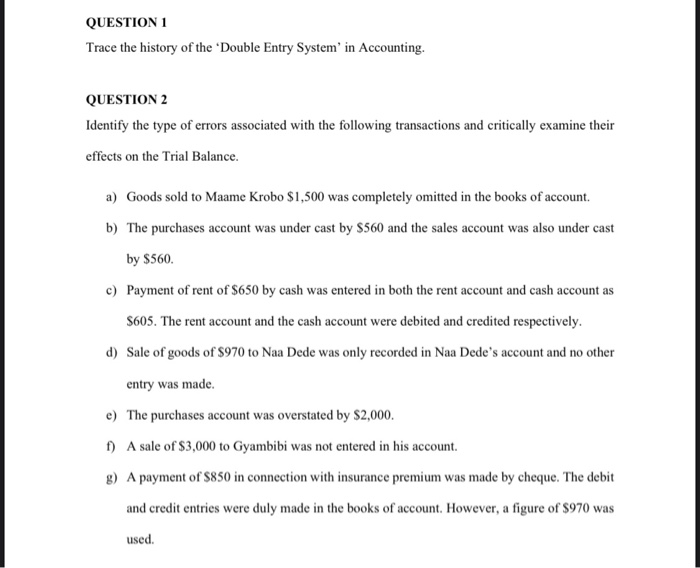 Solved QUESTION 1 Trace the history of the 'Double Entry | Chegg.com