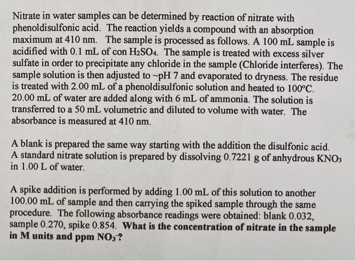 Solved Nitrate in water samples can be determined by | Chegg.com