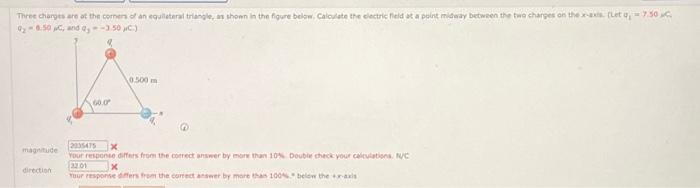 Solved Three charges are at the corners of an equilateral | Chegg.com