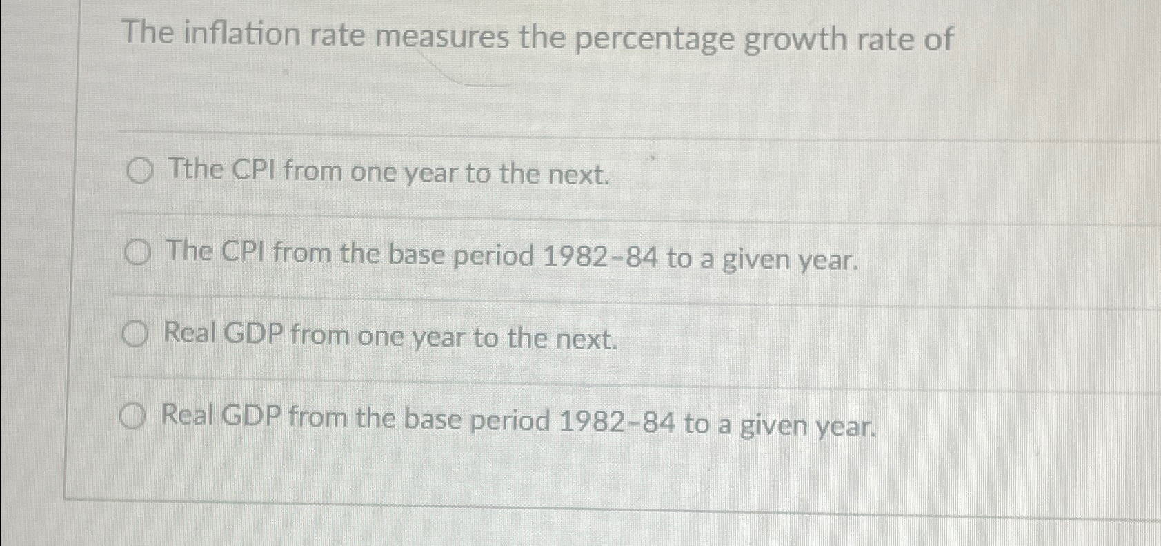 Solved The inflation rate measures the percentage growth | Chegg.com