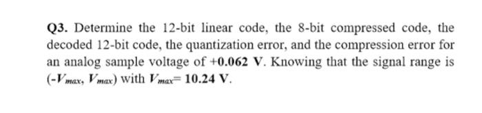 Solved Q3. Determine the 12-bit linear code, the 8-bit | Chegg.com