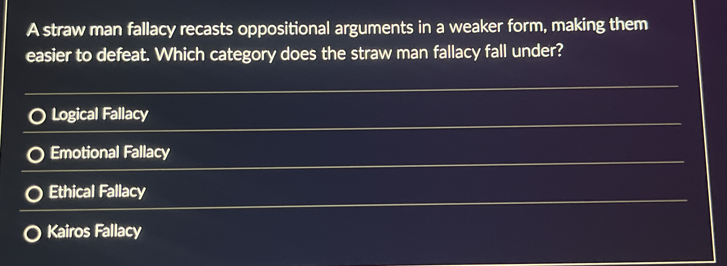 Solved A straw man fallacy recasts oppositional arguments in | Chegg.com