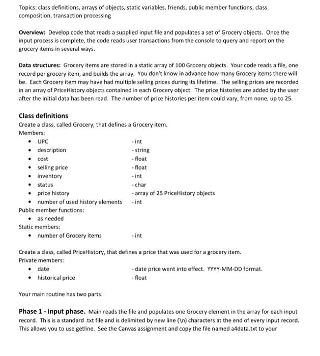 Solved Topics: class definitions, arrays of objects, static | Chegg.com