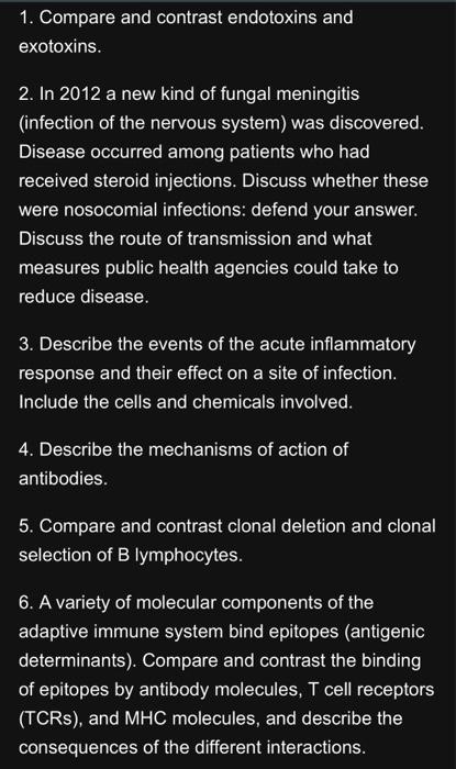 Solved 1. Compare and contrast endotoxins and exotoxins. 2. | Chegg.com
