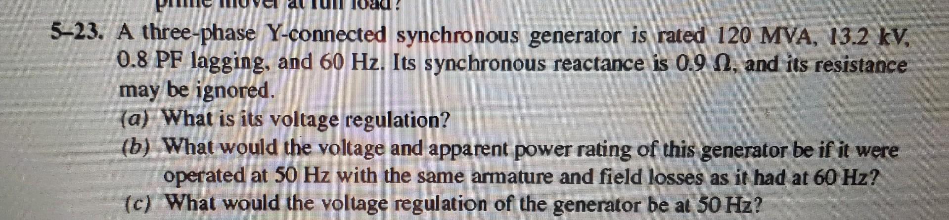 Solved 5-23. A three-phase Y-connected synchronous generator | Chegg.com