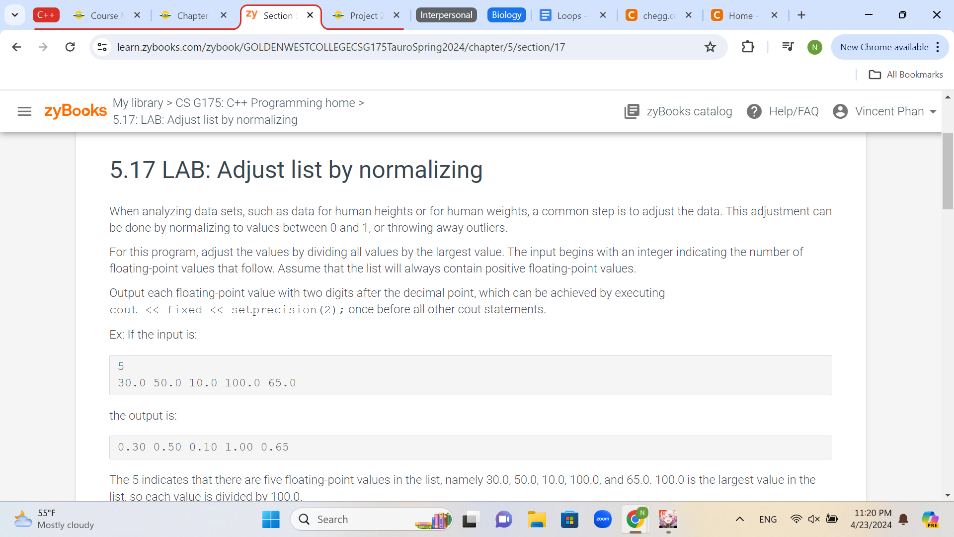 Solved 5.17 ﻿LAB: Adjust list by normalizingWhen analyzing | Chegg.com