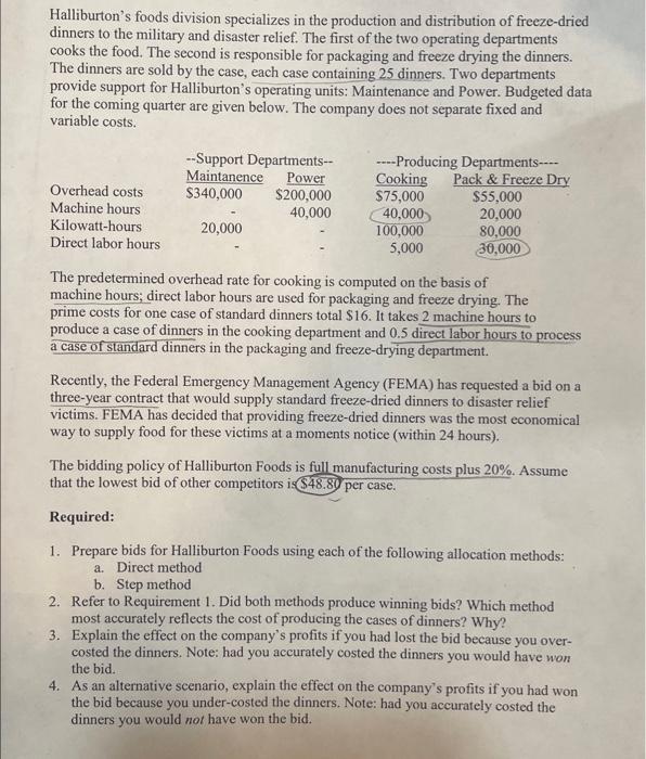 Solved Halliburton's foods division specializes in the | Chegg.com