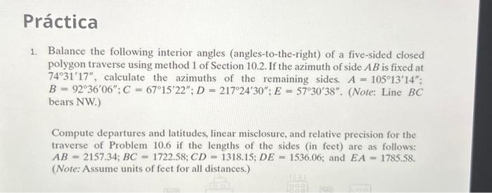 Solved 1. Balance the following interior angles | Chegg.com