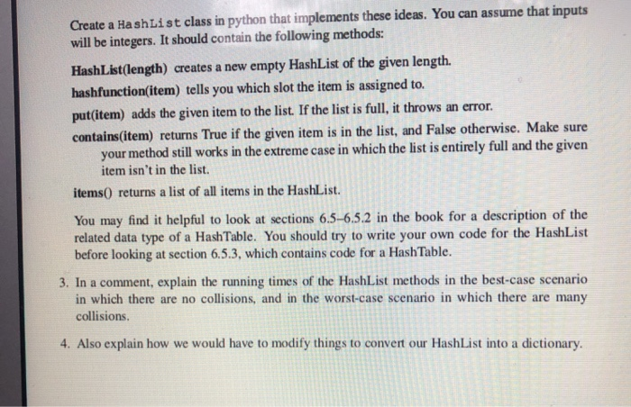 Solved Create A Hashlist Class In Python That Implements