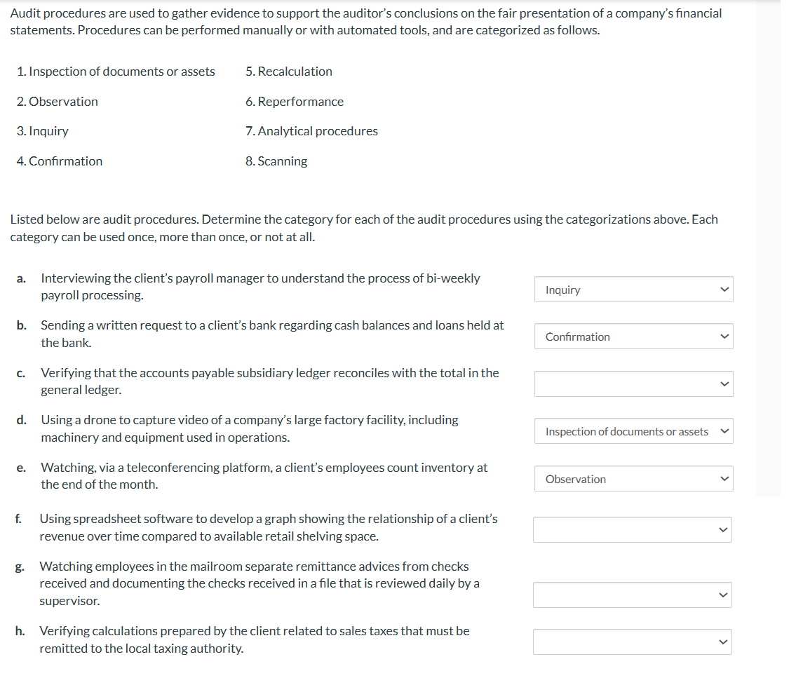 Solved Audit procedures are used to gather evidence to | Chegg.com