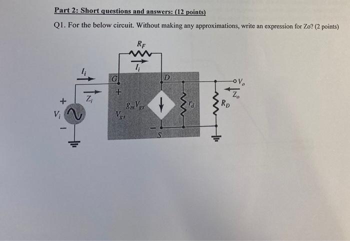 Solved Part 2: Short questions and answers: (12 points) Q1. | Chegg.com