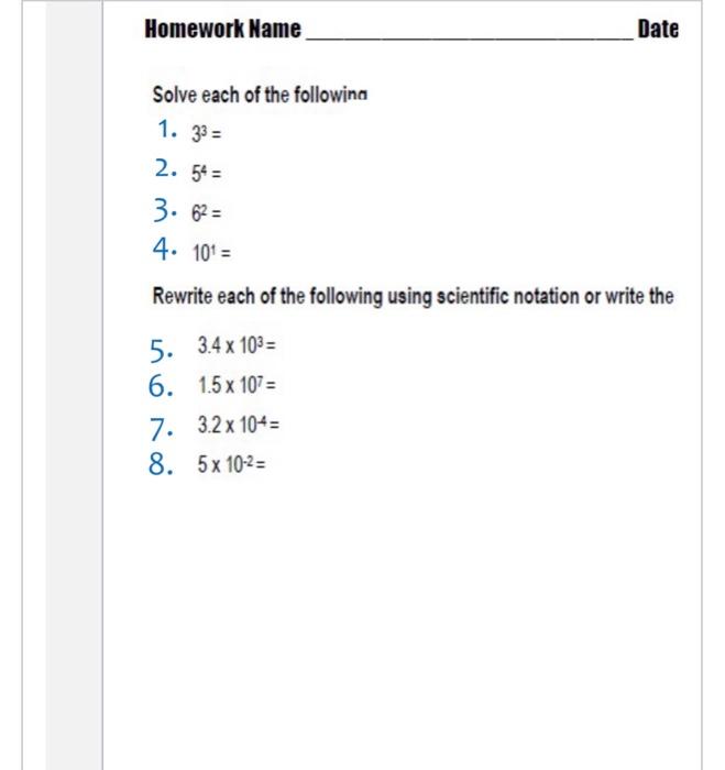 Solved Homework Name Date Solve each of the followina 1. 33 | Chegg.com