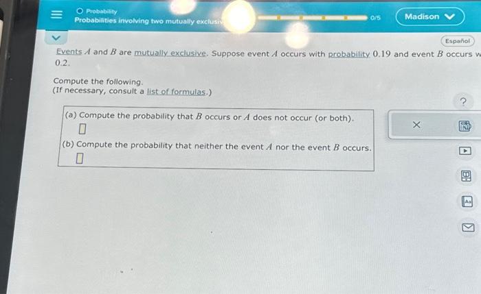 Solved O Probability Probabilities involving two mutually | Chegg.com