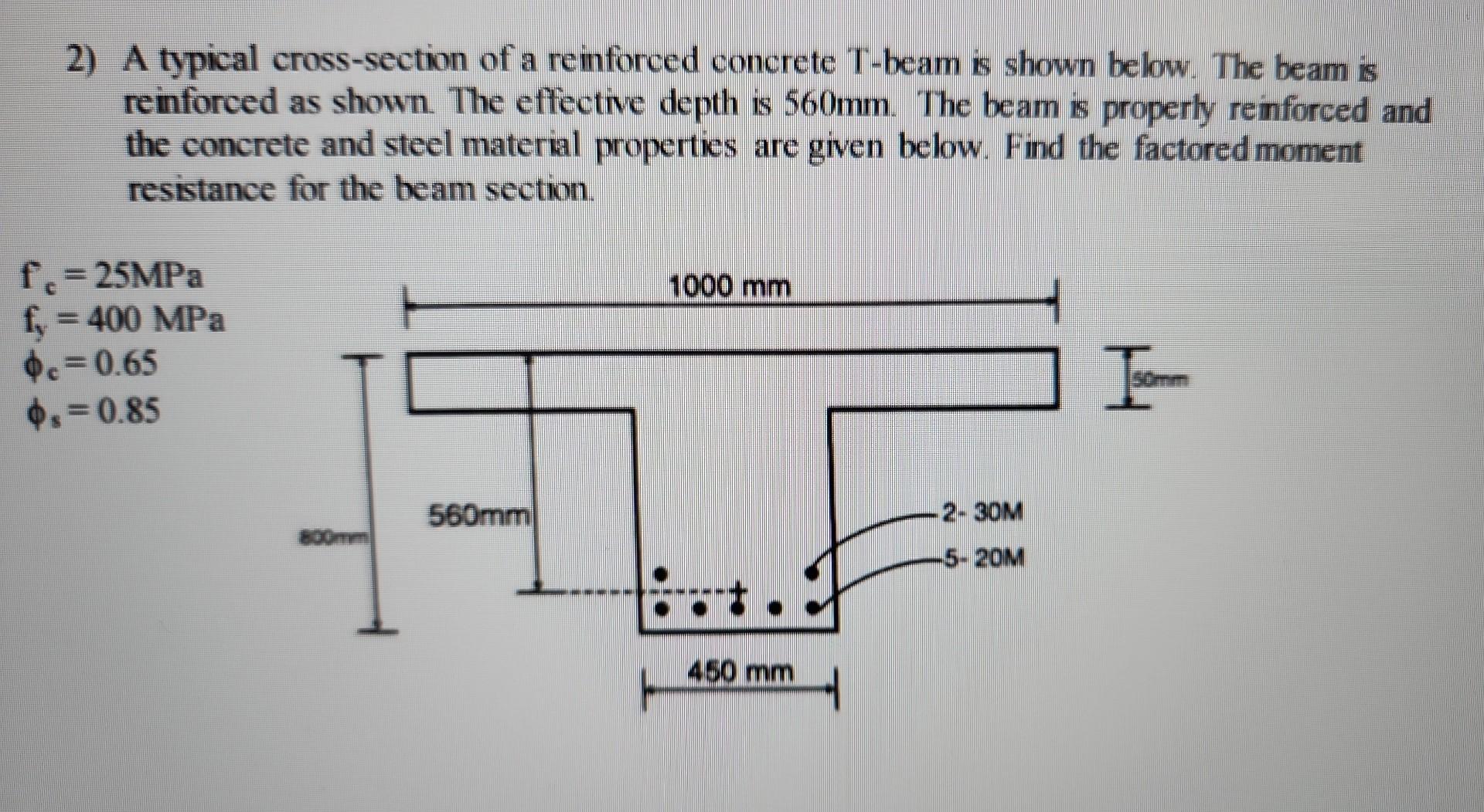 Solved 2) A typical cross-section of a reinforced concrete | Chegg.com