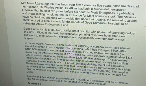Solved Mrs Mary Atkins, age 66, ﻿has been your firm's client | Chegg.com