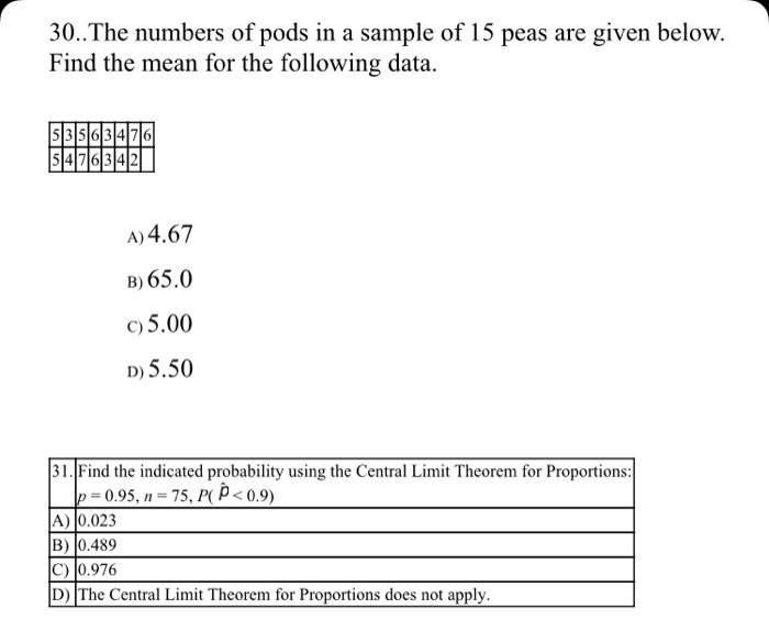Solved 30.. The numbers of pods in a sample of 15 peas are | Chegg.com