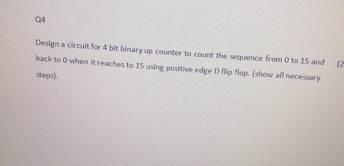 Solved Q4 Design a circuit for 4 bit binary up counter to | Chegg.com