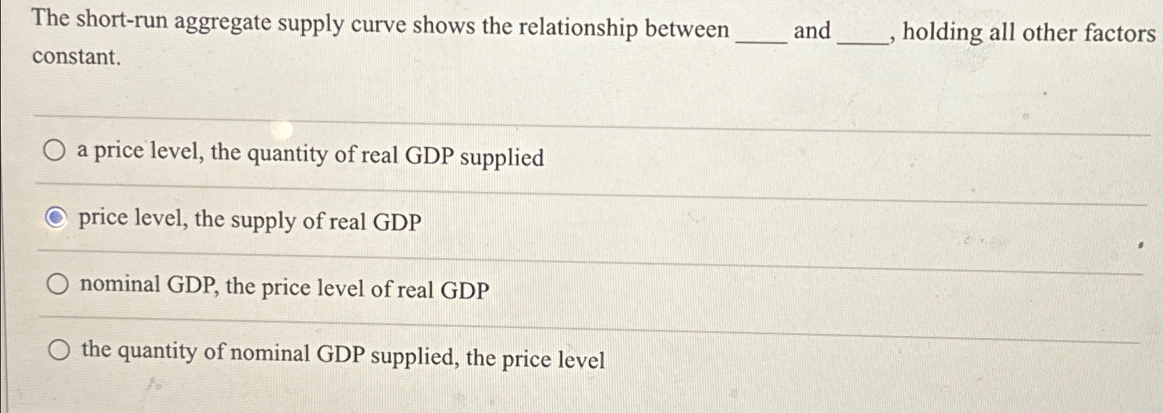 Solved The short-run aggregate supply curve shows the | Chegg.com