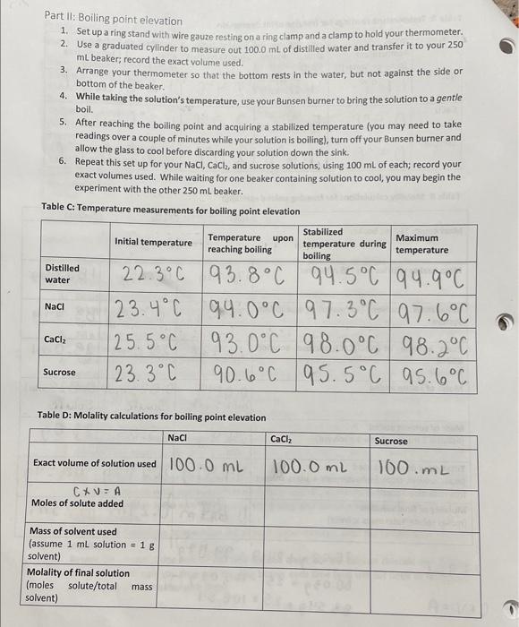 Part II: Boiling point elevation 1. Set up a ring | Chegg.com