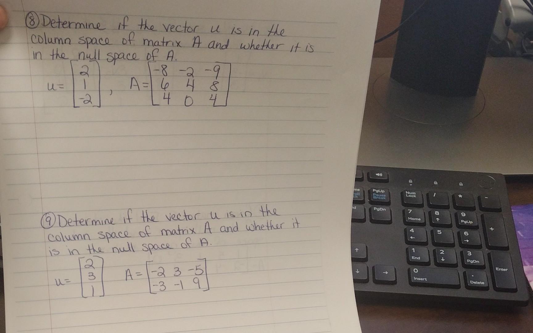 Solved (8) Determine if the vector u is in the column space | Chegg.com
