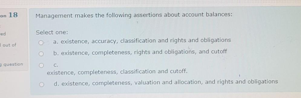 Solved on 18 Management makes the following assertions about | Chegg.com