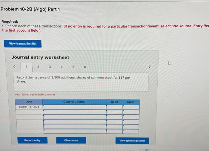 Solved Required information Problem 10-2B (Algo) Record | Chegg.com