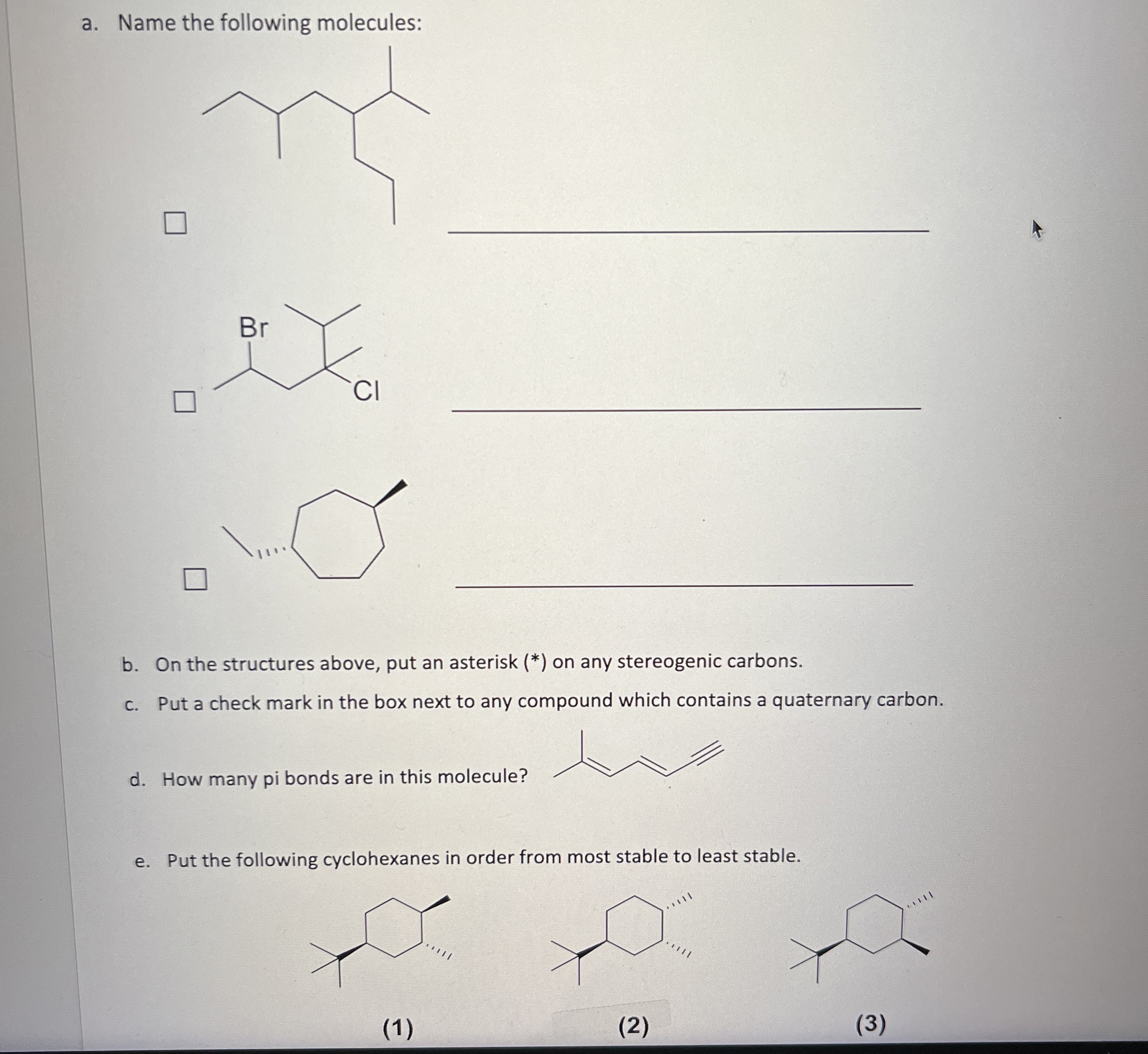 Solved a. ﻿Name the following molecules:b. ﻿On the | Chegg.com