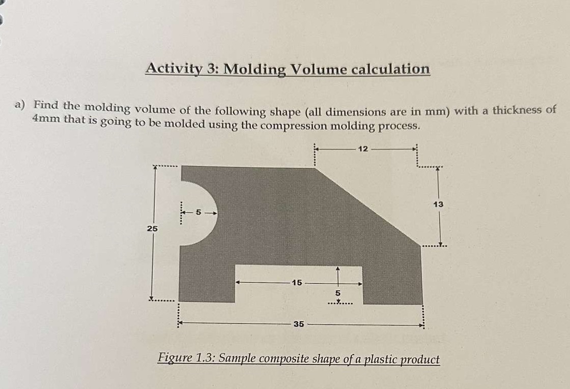 Solved Activity 3: Molding Volume calculationa) ﻿Find the | Chegg.com