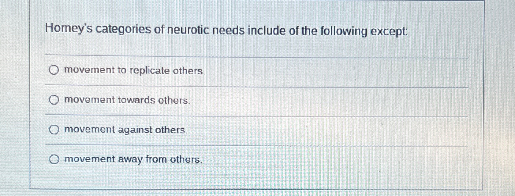 Solved Horney's categories of neurotic needs include of the | Chegg.com