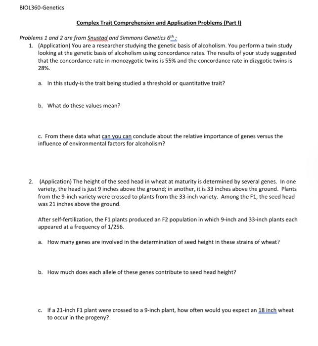 Solved Problems 1 and 2 are from Snustad and Simmons | Chegg.com