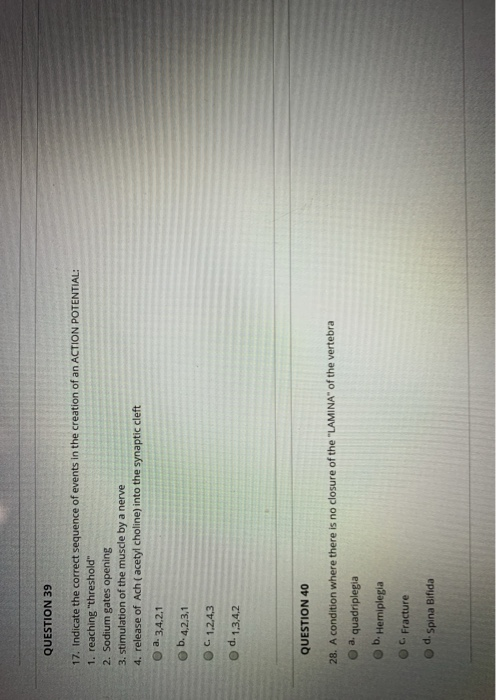 Solved QUESTION 39 17. Indicate the correct sequence of | Chegg.com