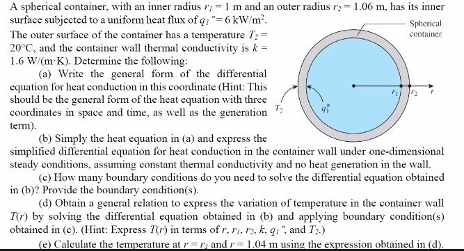 Solved container A spherical container, with an inner radius | Chegg.com