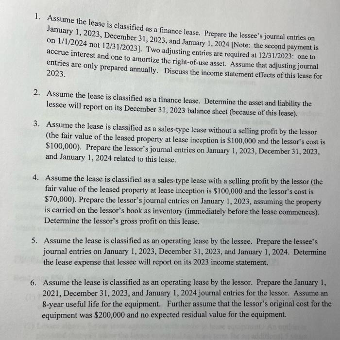 Solved Lessee signs a five-year agreement to lease equipment | Chegg.com