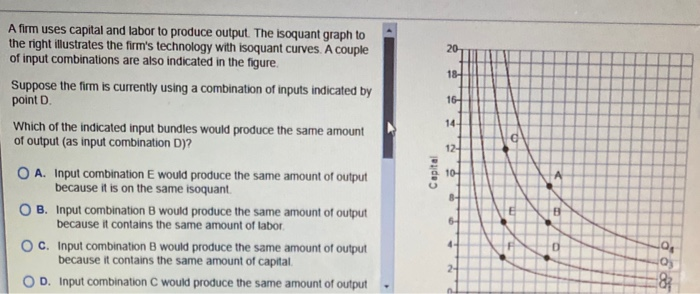 Solved 20 18- 16- 14 12 A firm uses capital and labor to | Chegg.com