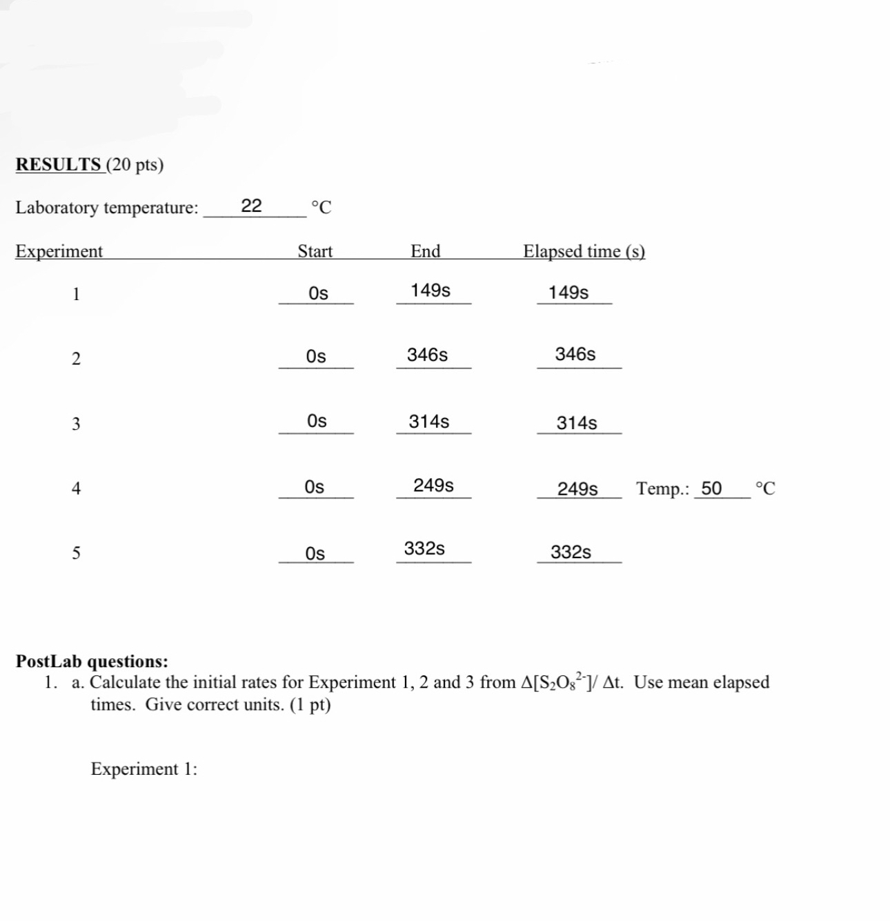 Solved RESULTS (20 ﻿pts)Laboratory | Chegg.com