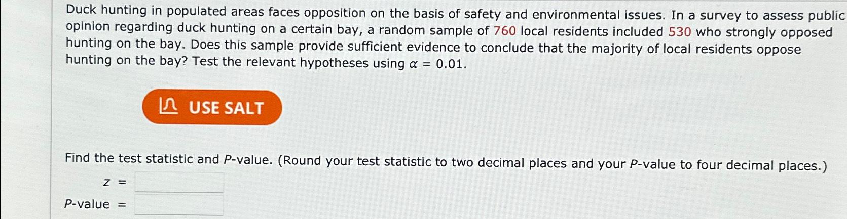 Solved Duck hunting in populated areas faces opposition on | Chegg.com