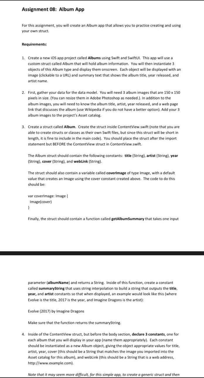 Solved For this assignment, you will create an Album app | Chegg.com