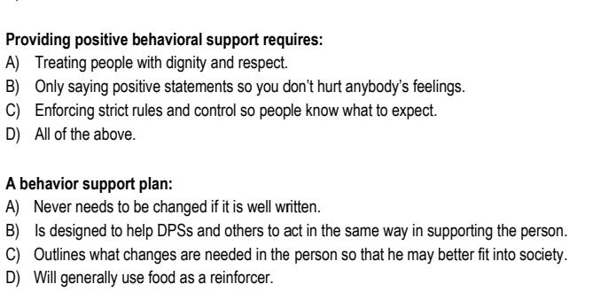 Solved Providing positive behavioral support requires:A) | Chegg.com