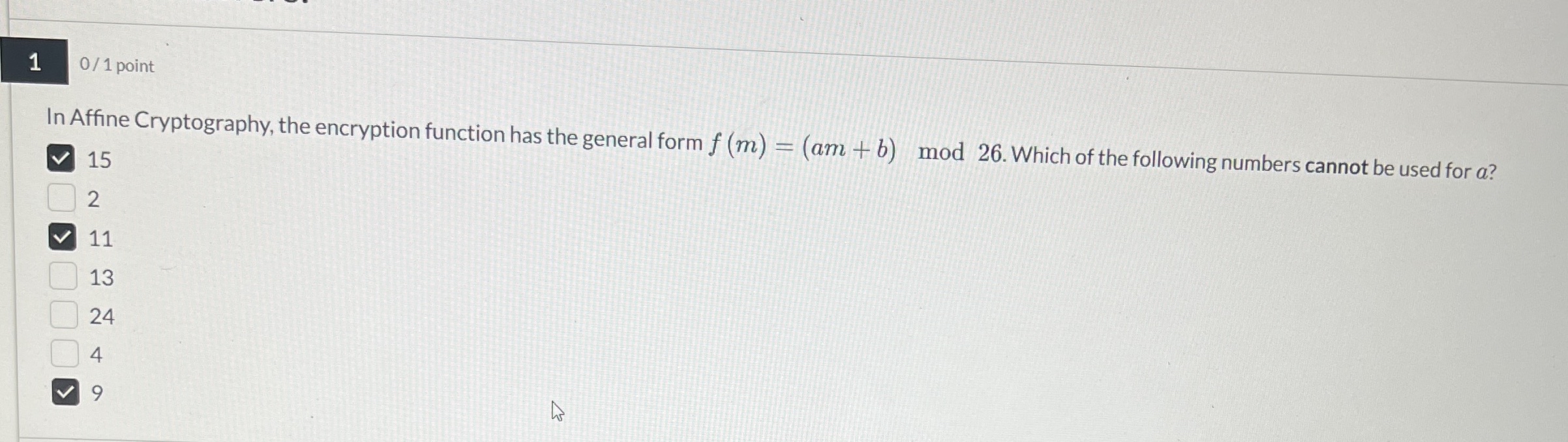 Solved 10/1 ﻿pointIn Affine Cryptography, the encryption | Chegg.com