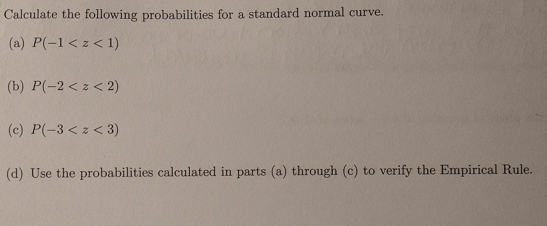 Solved Calculate the following probabilities for a standard | Chegg.com