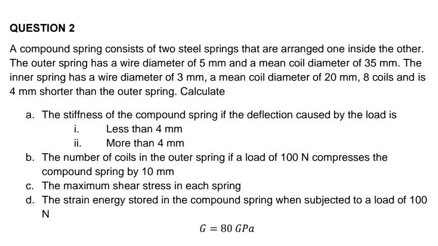 Solved A compound spring consists of two steel springs that | Chegg.com