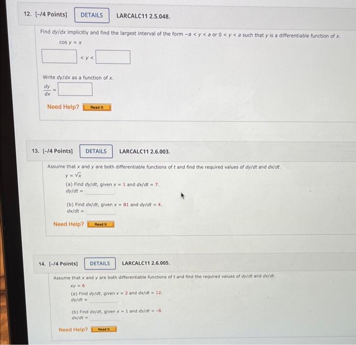 Solved Find dy/dx implicitly and find the largest interval | Chegg.com