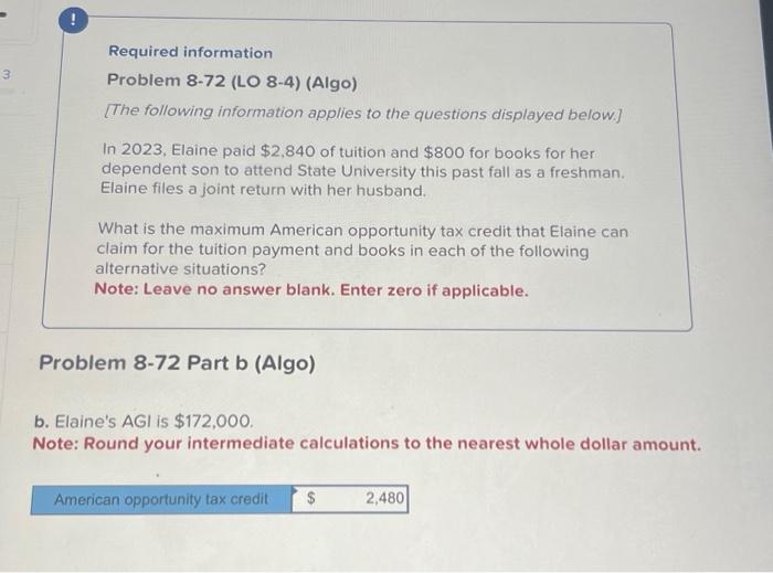 Solved Required information Problem 8-72 (LO 8-4) (Algo) | Chegg.com