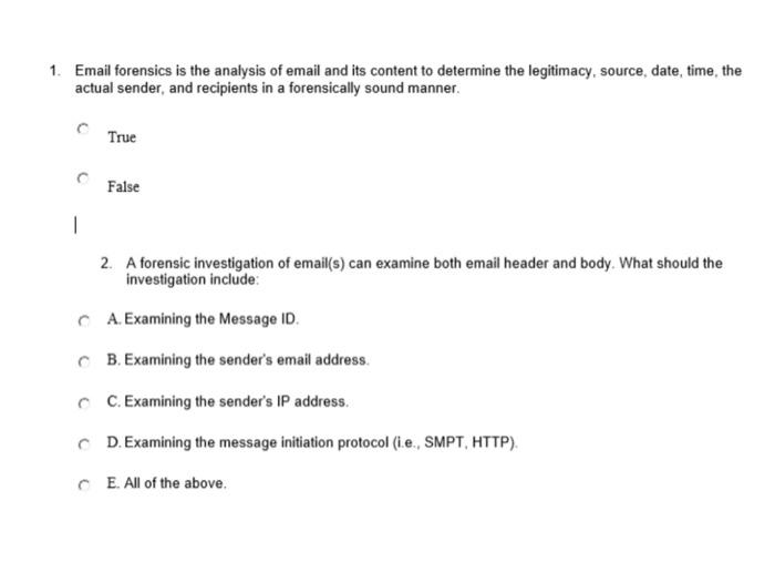 Solved 1. Email forensics is the analysis of email and its | Chegg.com