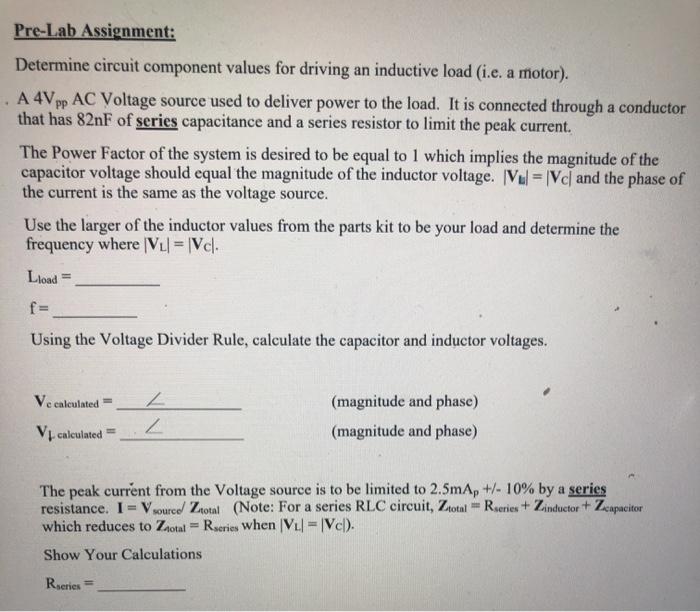 Solved Pre-Lab Assignment: Determine circuit component | Chegg.com
