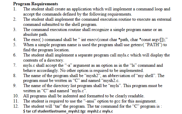 Solved Program RequirementsThe student shall create an | Chegg.com