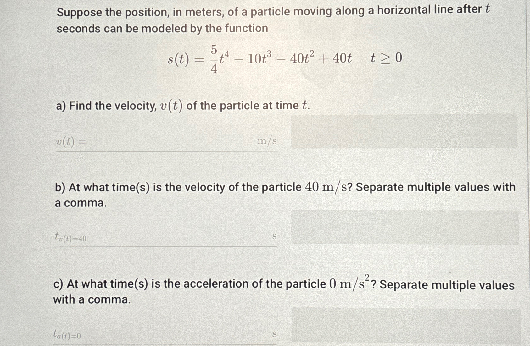 Solved Suppose the position, in meters, of a particle moving | Chegg.com
