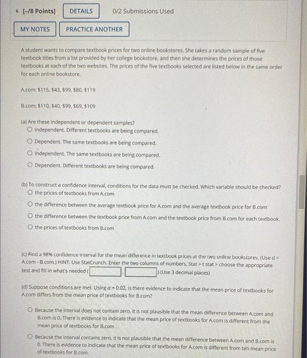 Solved A student wants to compare textbook prices for two | Chegg.com