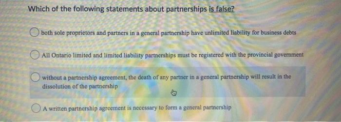 Solved Which of the following statements about partnerships | Chegg.com