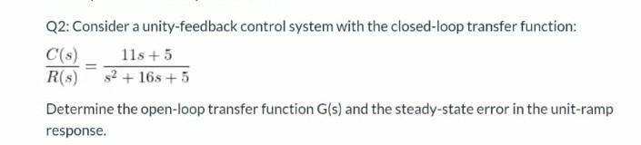 Solved Q2: Consider a unity-feedback control system with the | Chegg.com